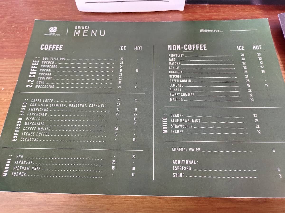 Menu at Dua Titik Dua Coffee & Eatery, Pontianak