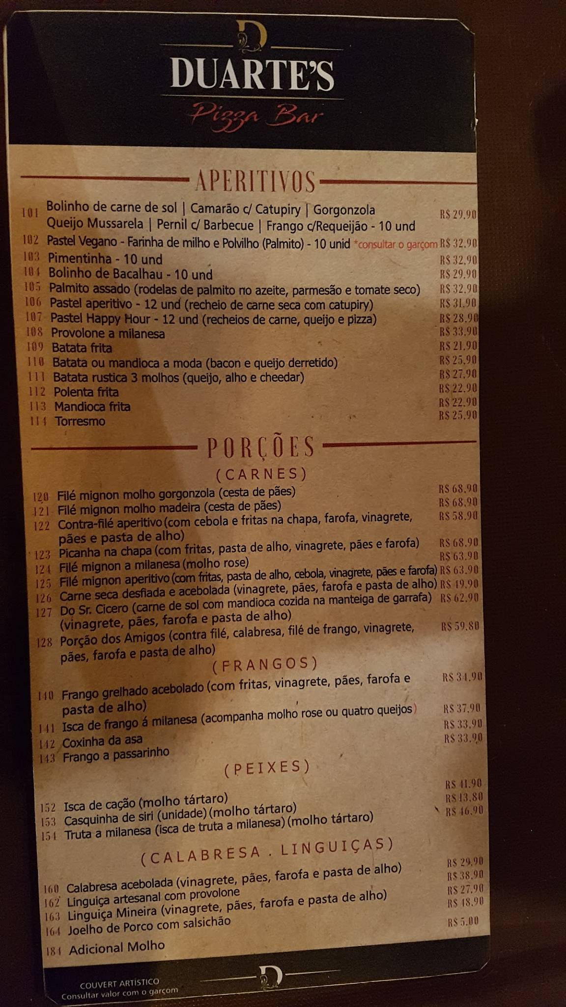 Menu em Duarte's Pizza Bar, Jacareí
