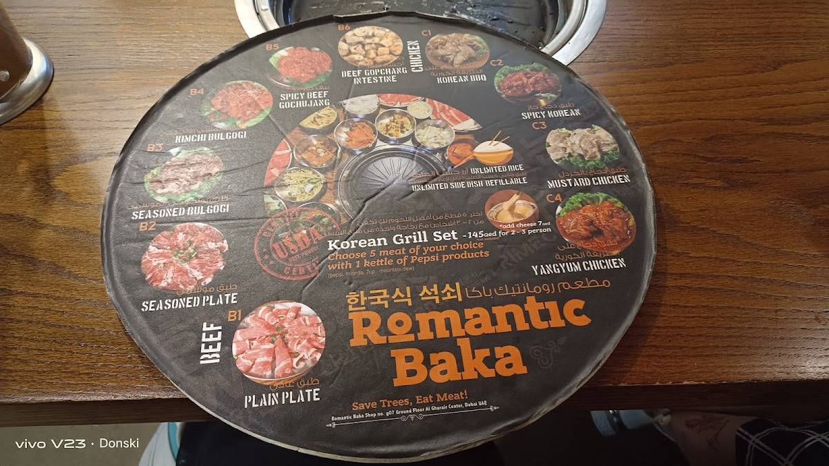 Menu at Romantic Baka restaurant, Dubai