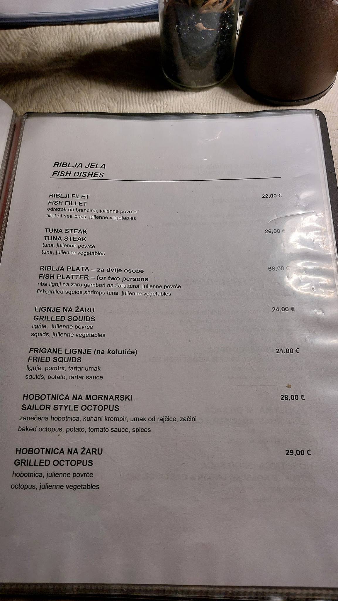 Menu at Lapad Restaurant, Dubrovnik