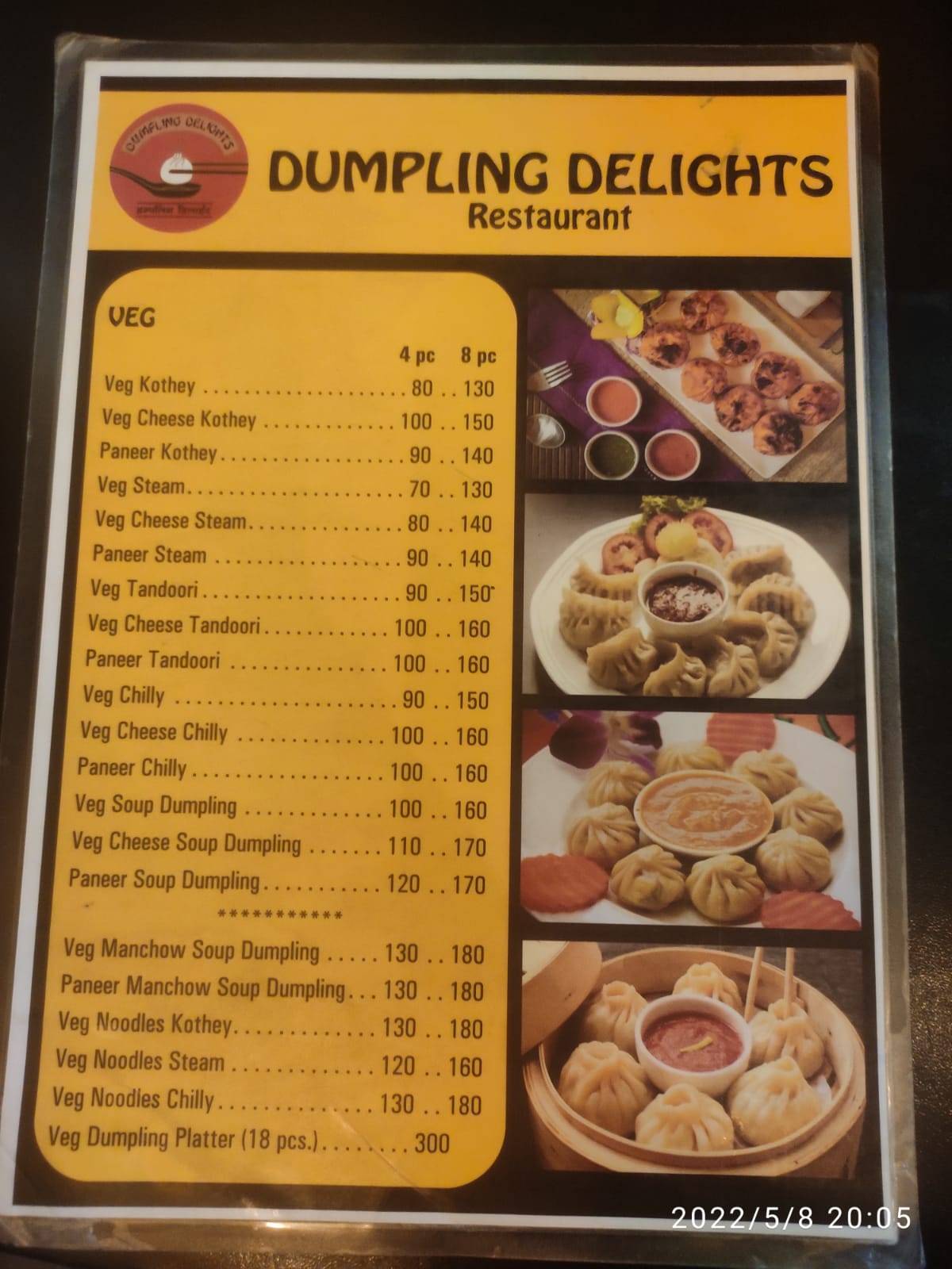 Menu at Dumpling Delight, Mumbai