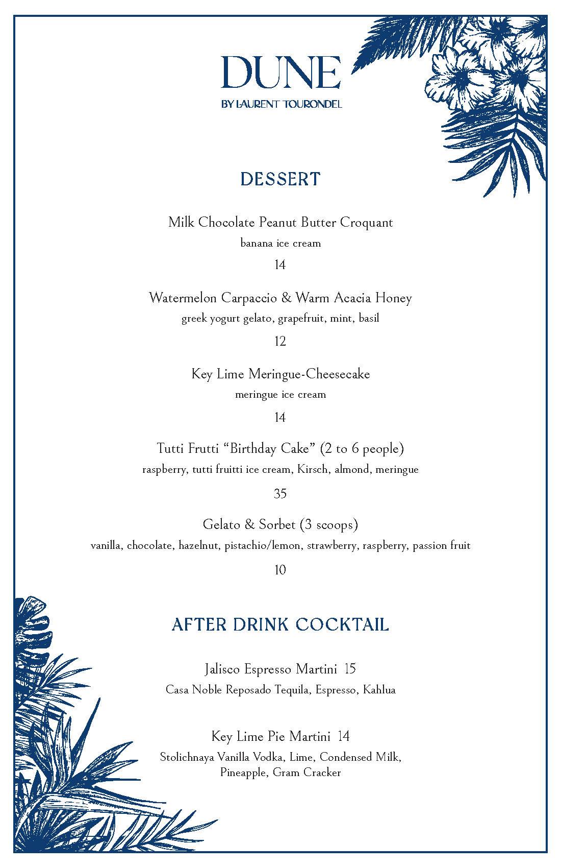 Menu at DUNE by Laurent Tourondel steakhouse, Fort Lauderdale