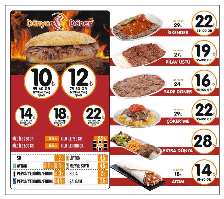 Carta de Dünya Döner, Aliağa
