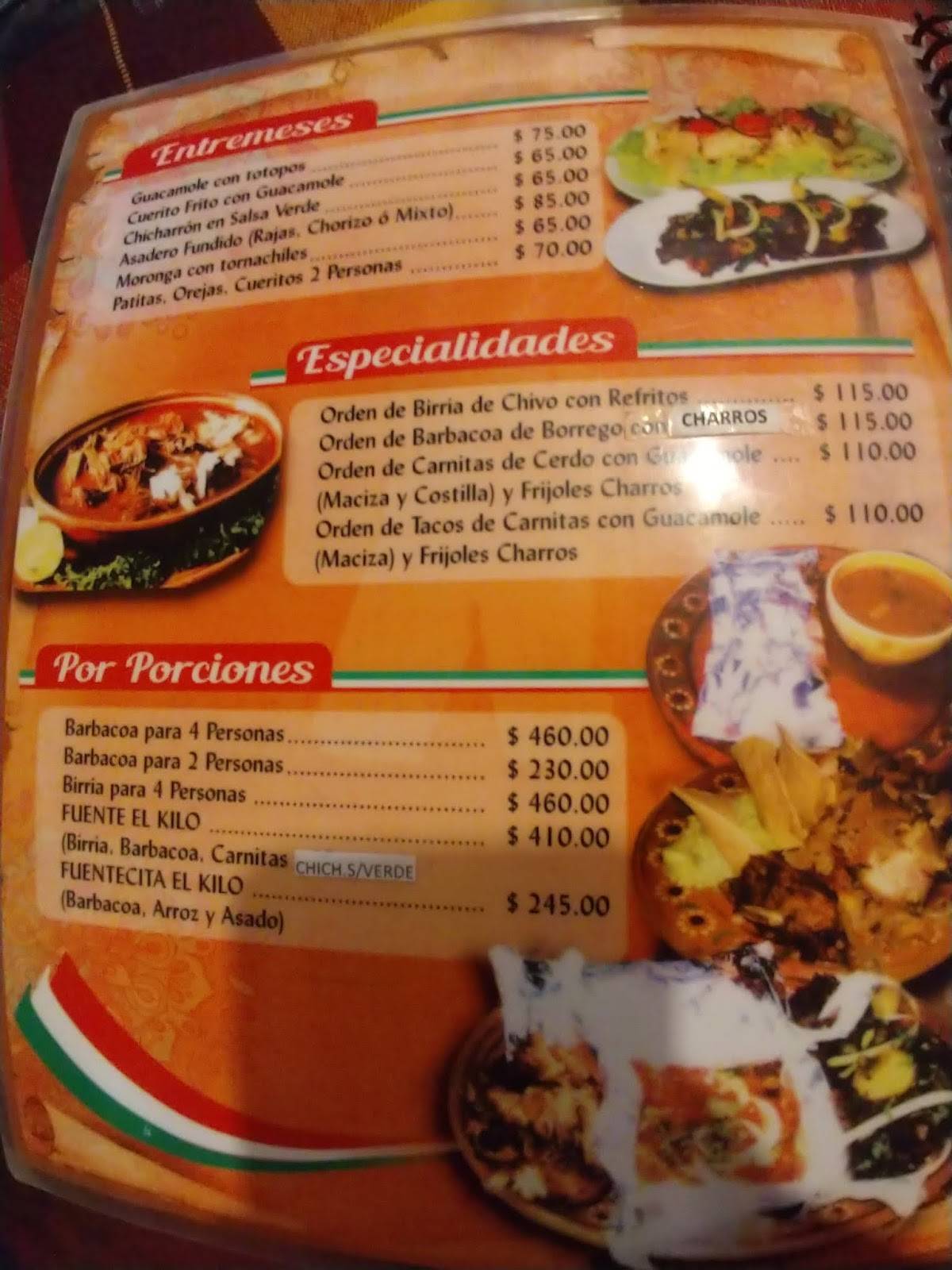 Carta de Restaurante El Kilo, Durango, Carretera