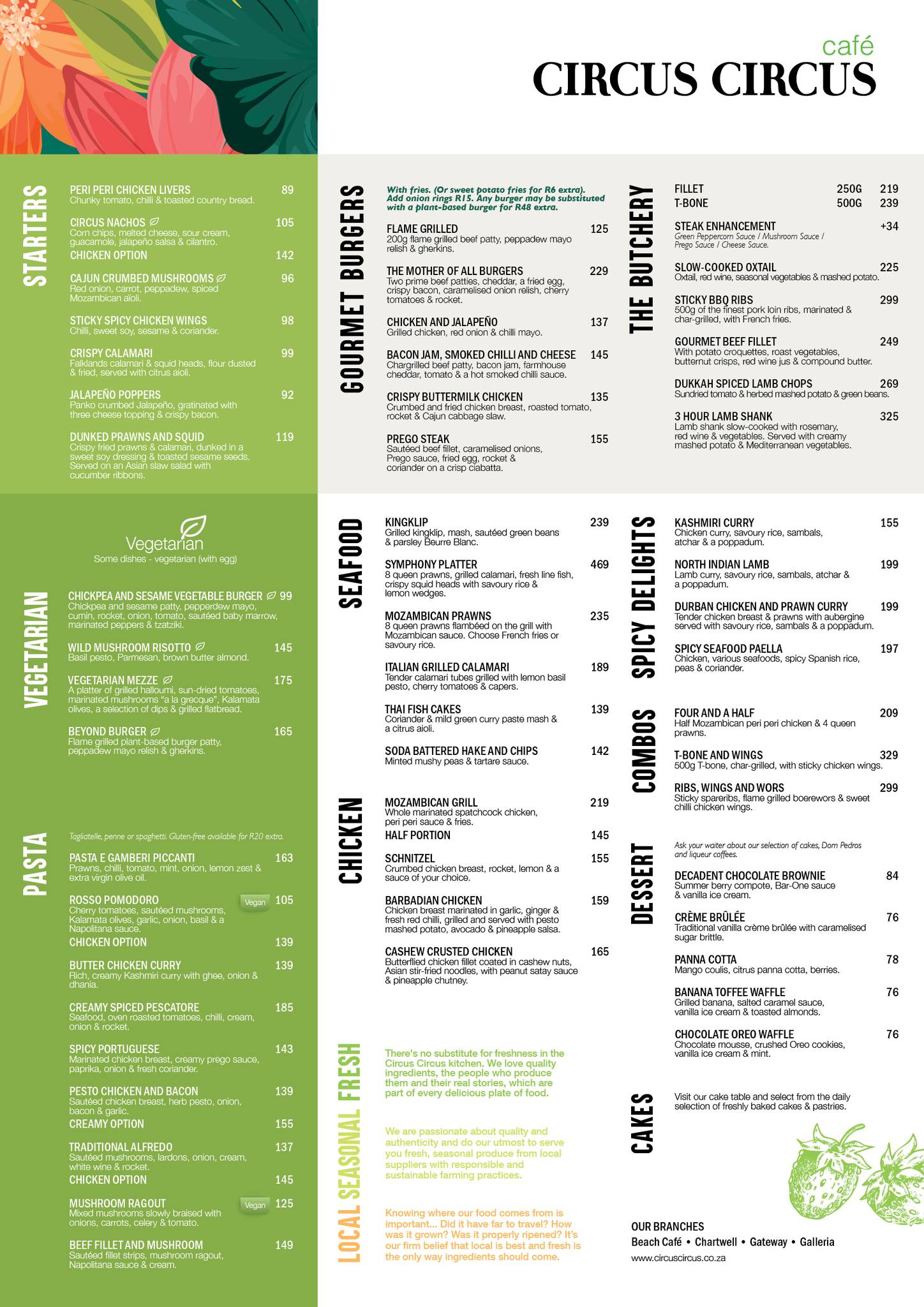 Menu at Circus Circus Gateway restaurant, Durban North, Shop G020