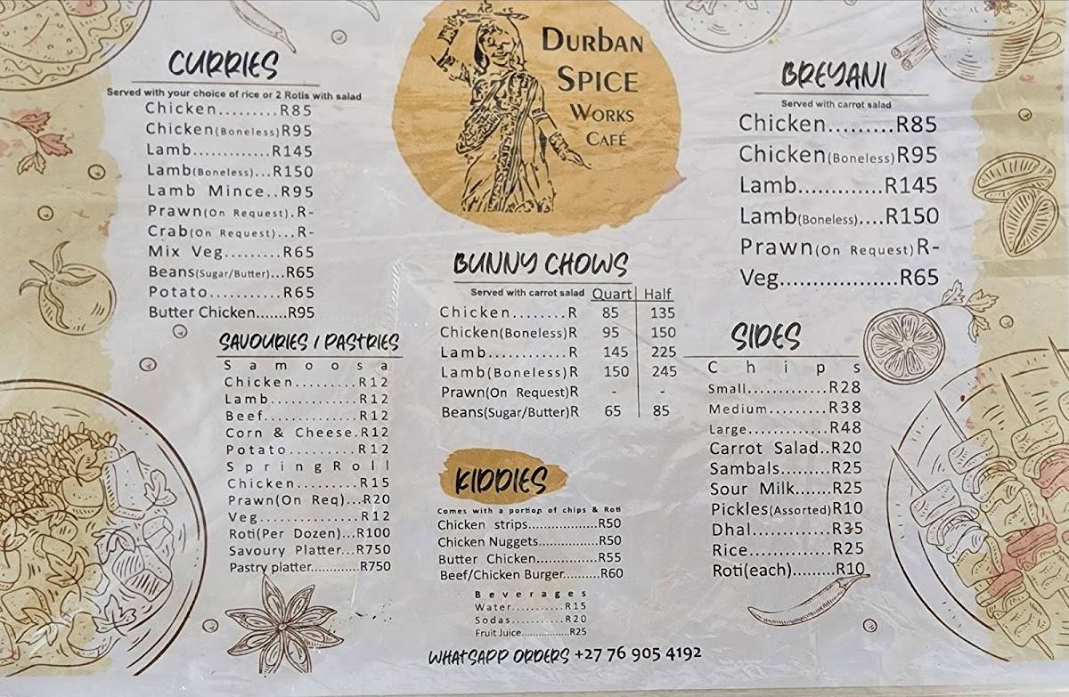 Menu at Durban Spice Worx Cafe, New Redruth
