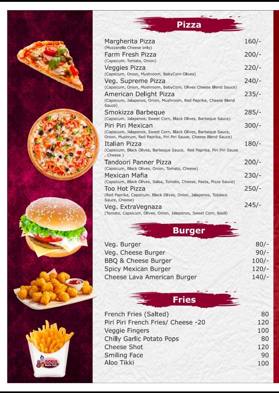 Menu at Gokul Restro cafe, Dwarka