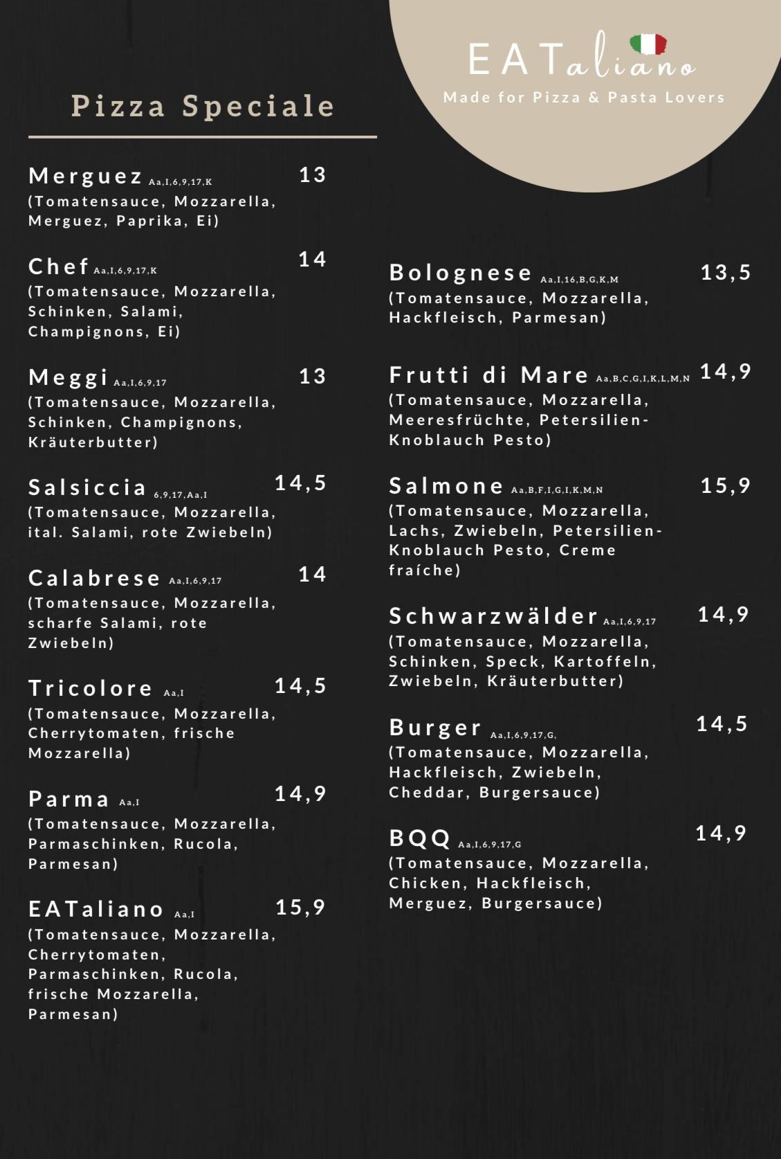 Menu at EATaliano pizzeria, Achern