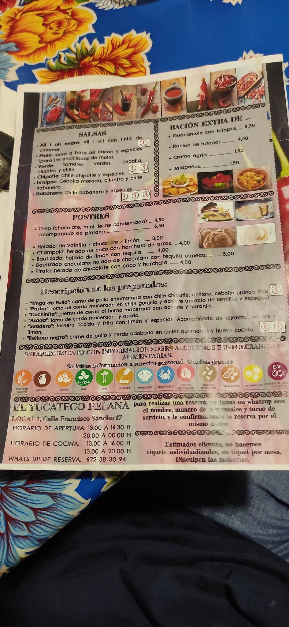 Carta del restaurante EL YUCATECO PELANÁ, Palma del Mallorca