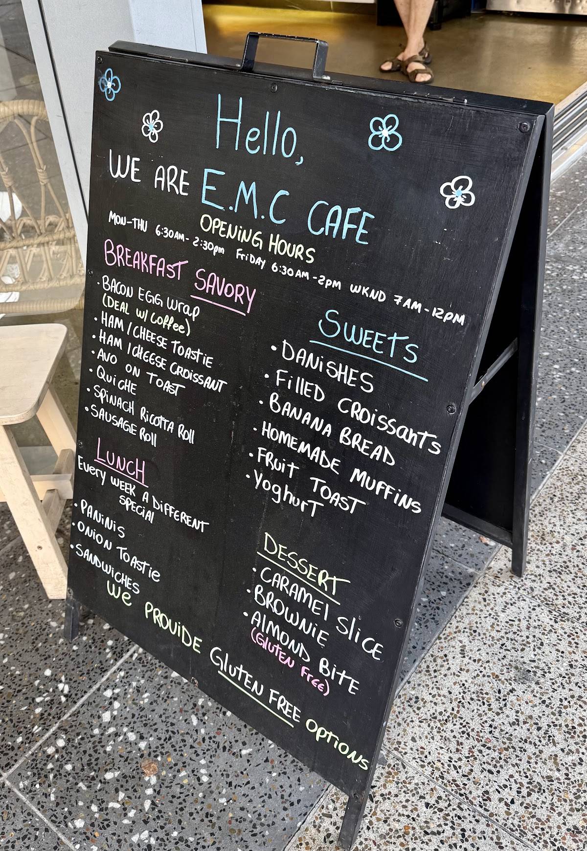Menu at EMC cafe, Brisbane City