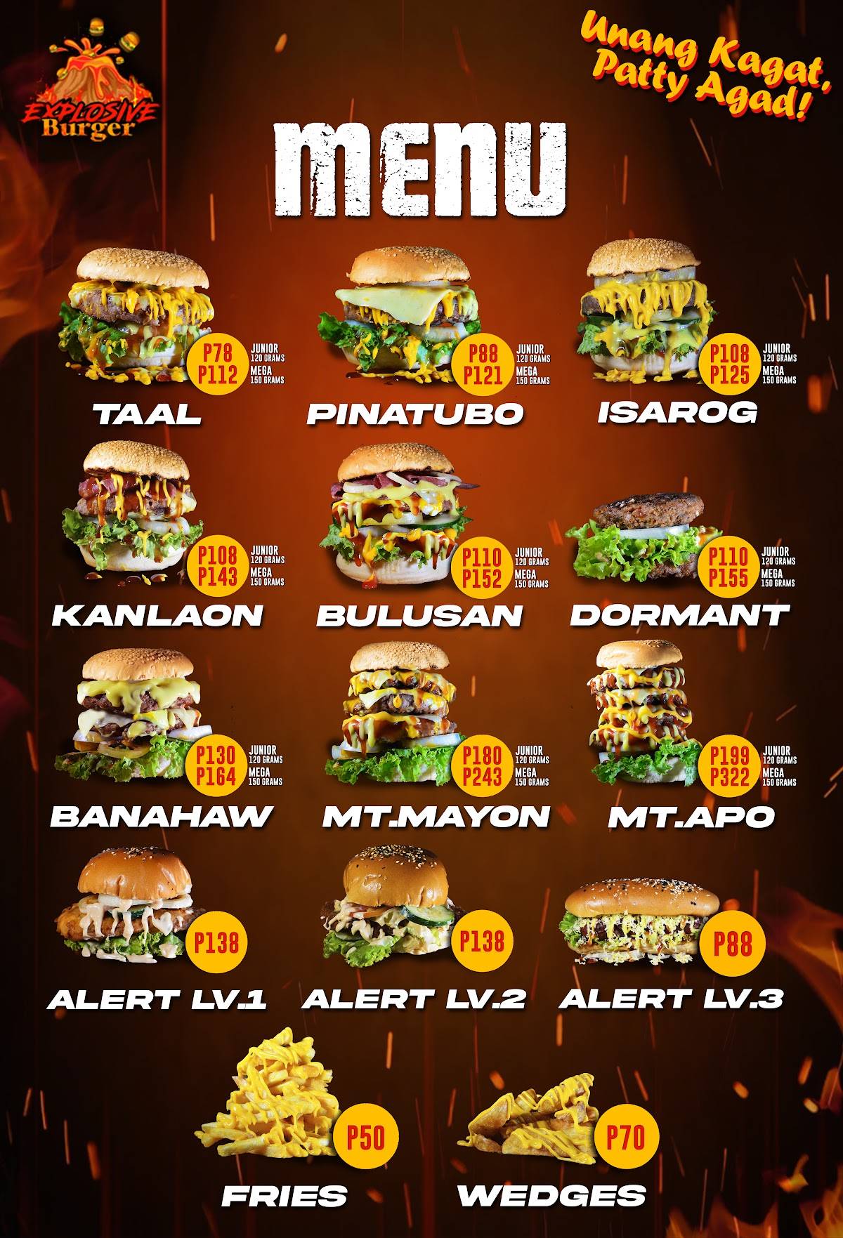 Carta del restaurante EXPLOSIVE BURGER- ROSARIO BATANGAS BRANCH, Batangas