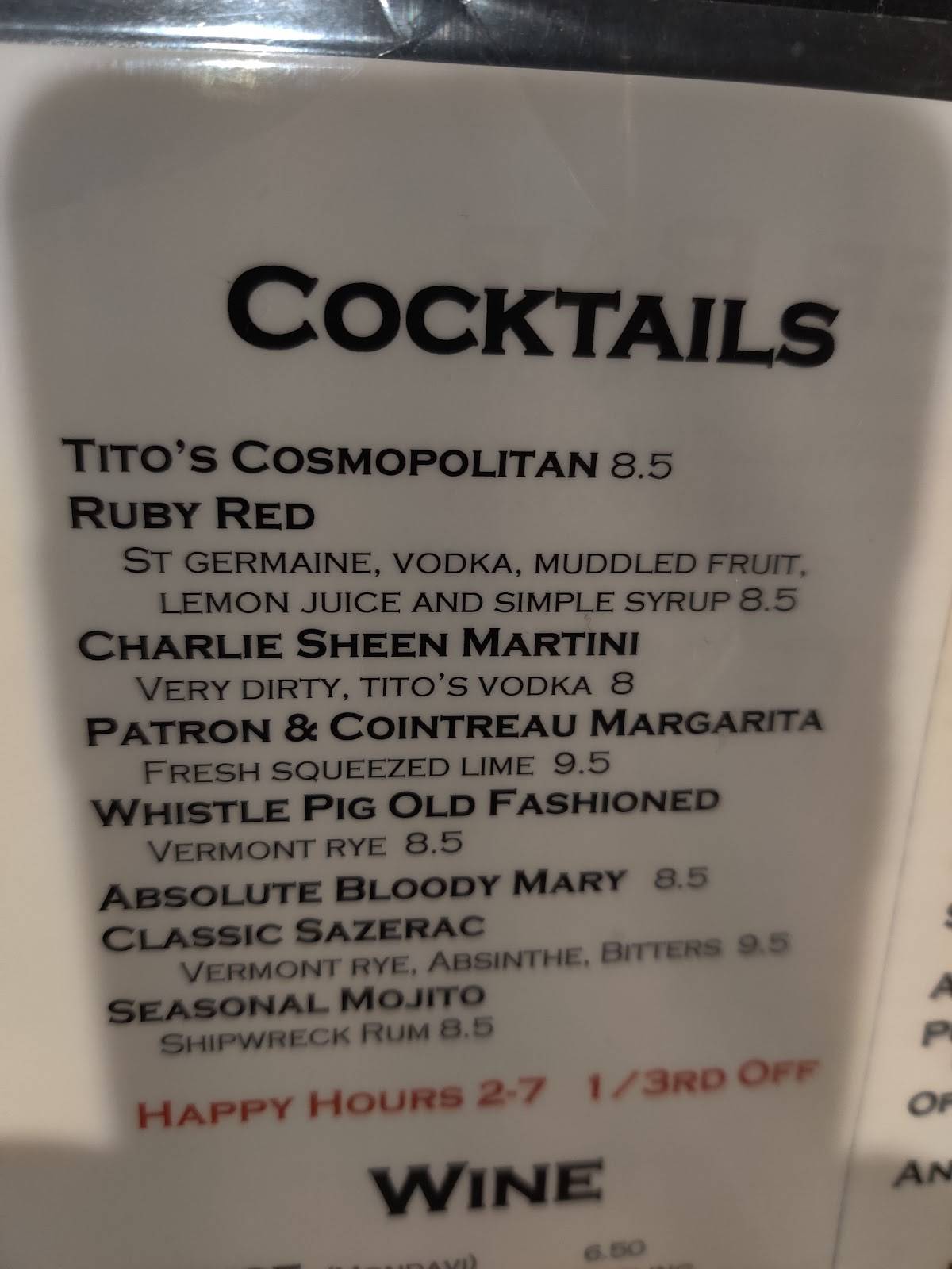 Menu at Eagle Grill & Oyster Bar, Greenacres