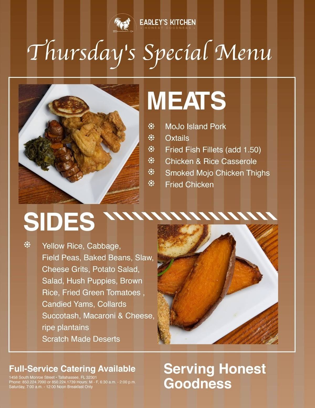 Menu at Earley's Kitchen restaurant, Tallahassee
