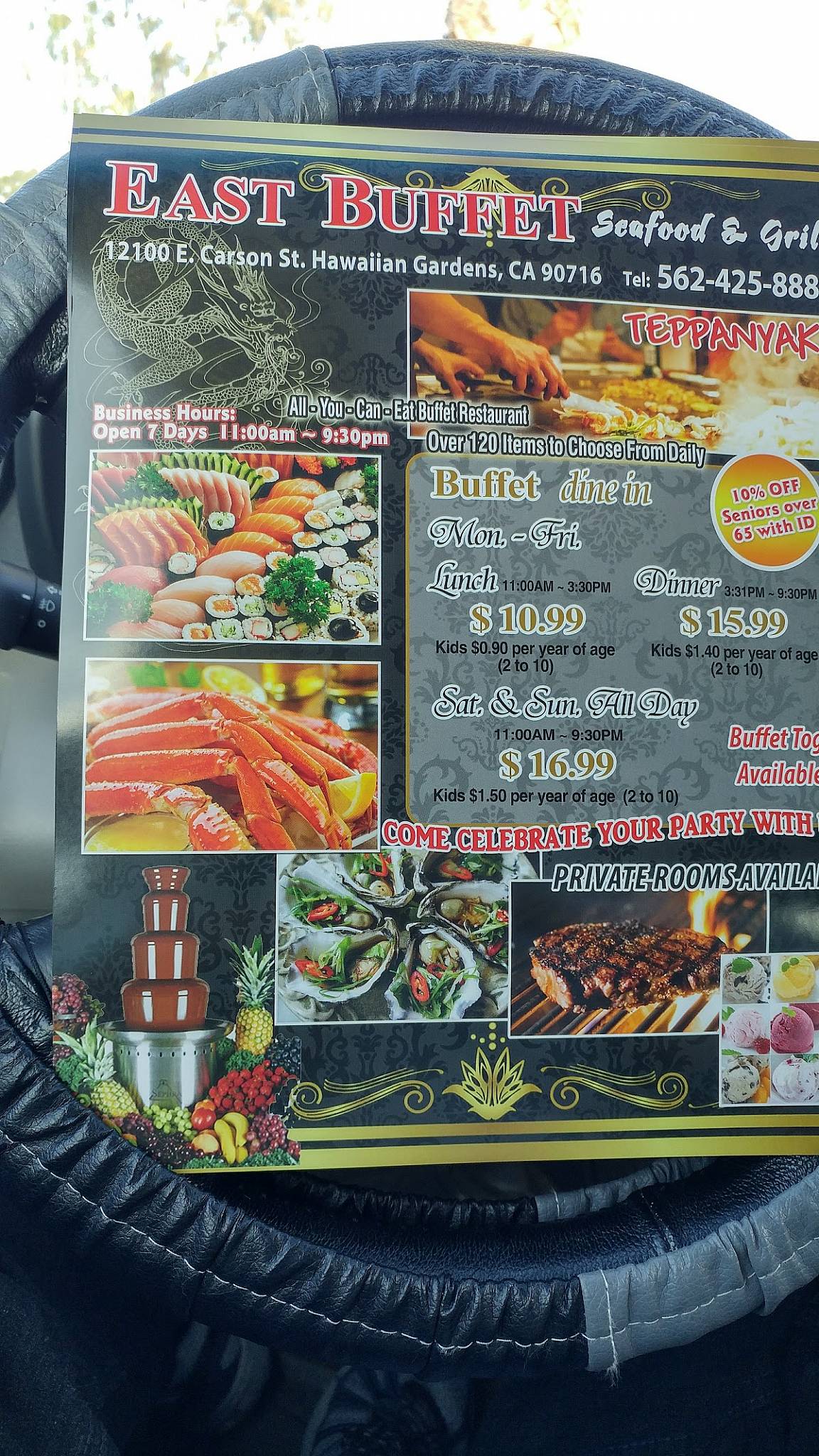 Menu at East Buffet restaurant, Hawaiian Gardens