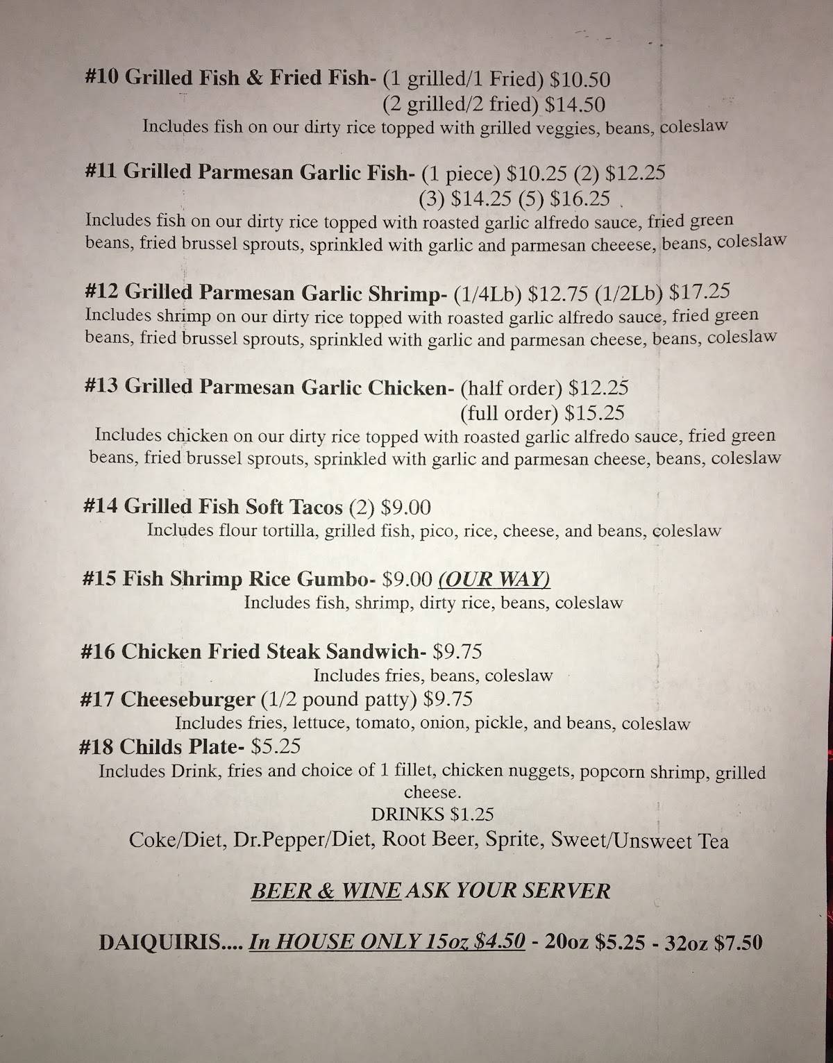 Menu at East Texas Best Catfish restaurant, Gilmer