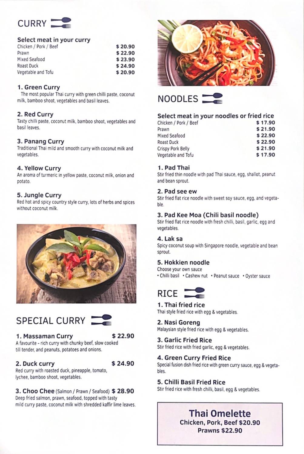 Menu at East Thai Restaurant, East Gosford