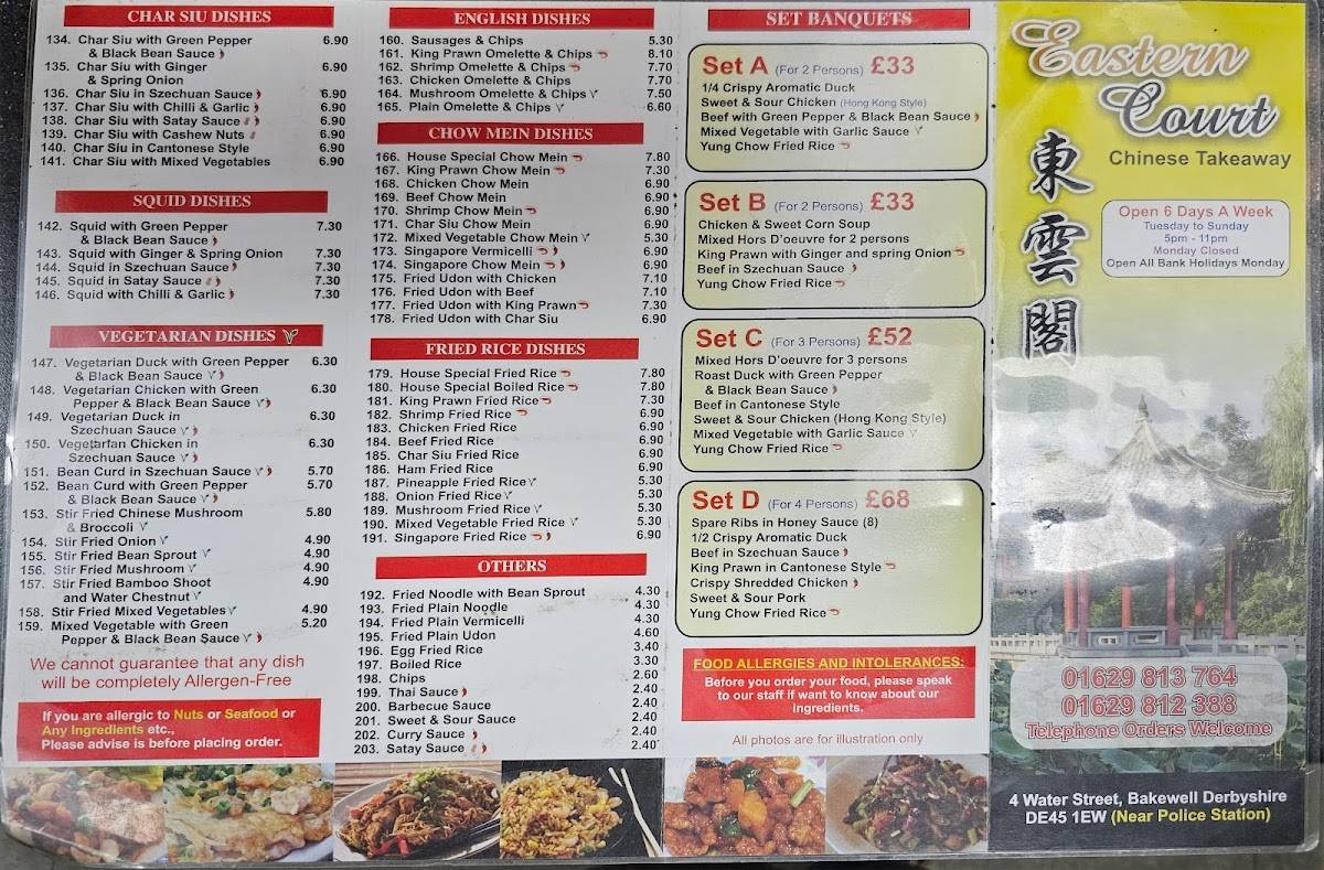 Menu at Eastern Court restaurant, Bakewell
