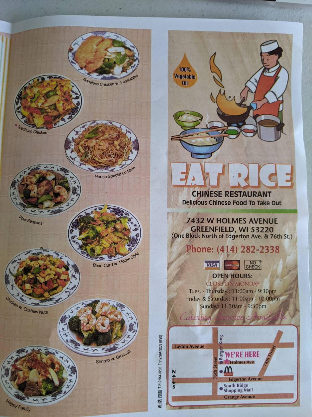 Menu at Eat Rice restaurant, Greenfield, W Holmes Ave