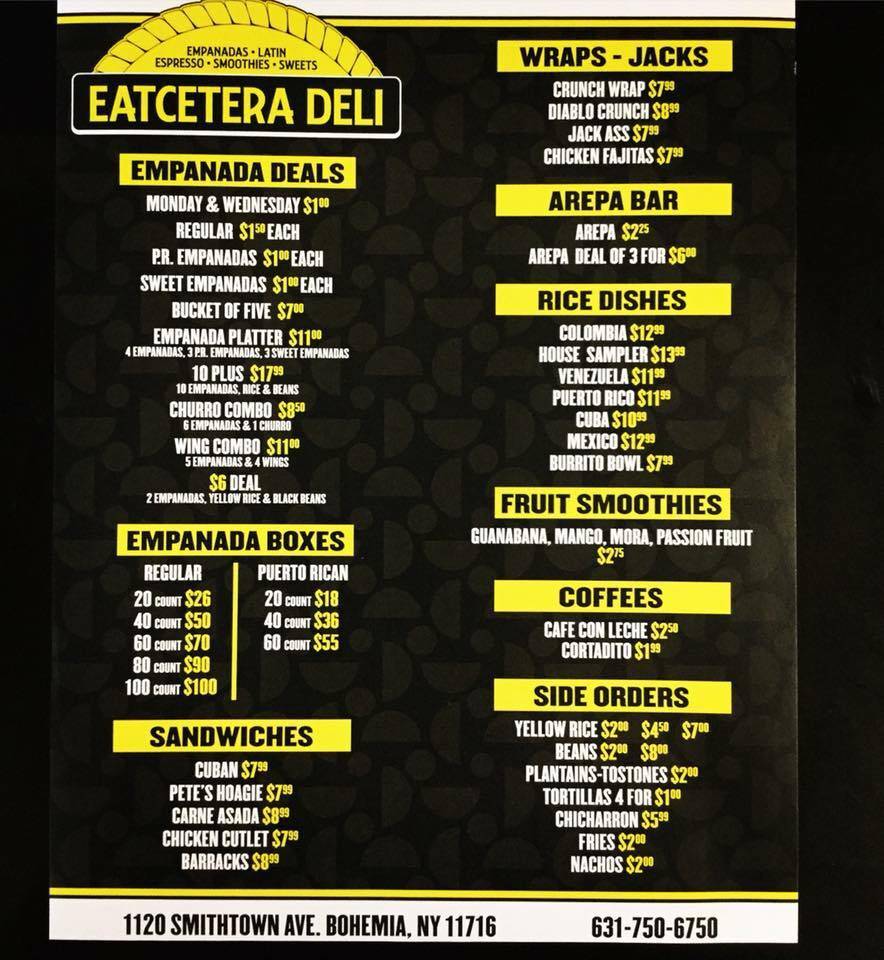 Menu at Eatcetera Deli Cafe, Bohemia