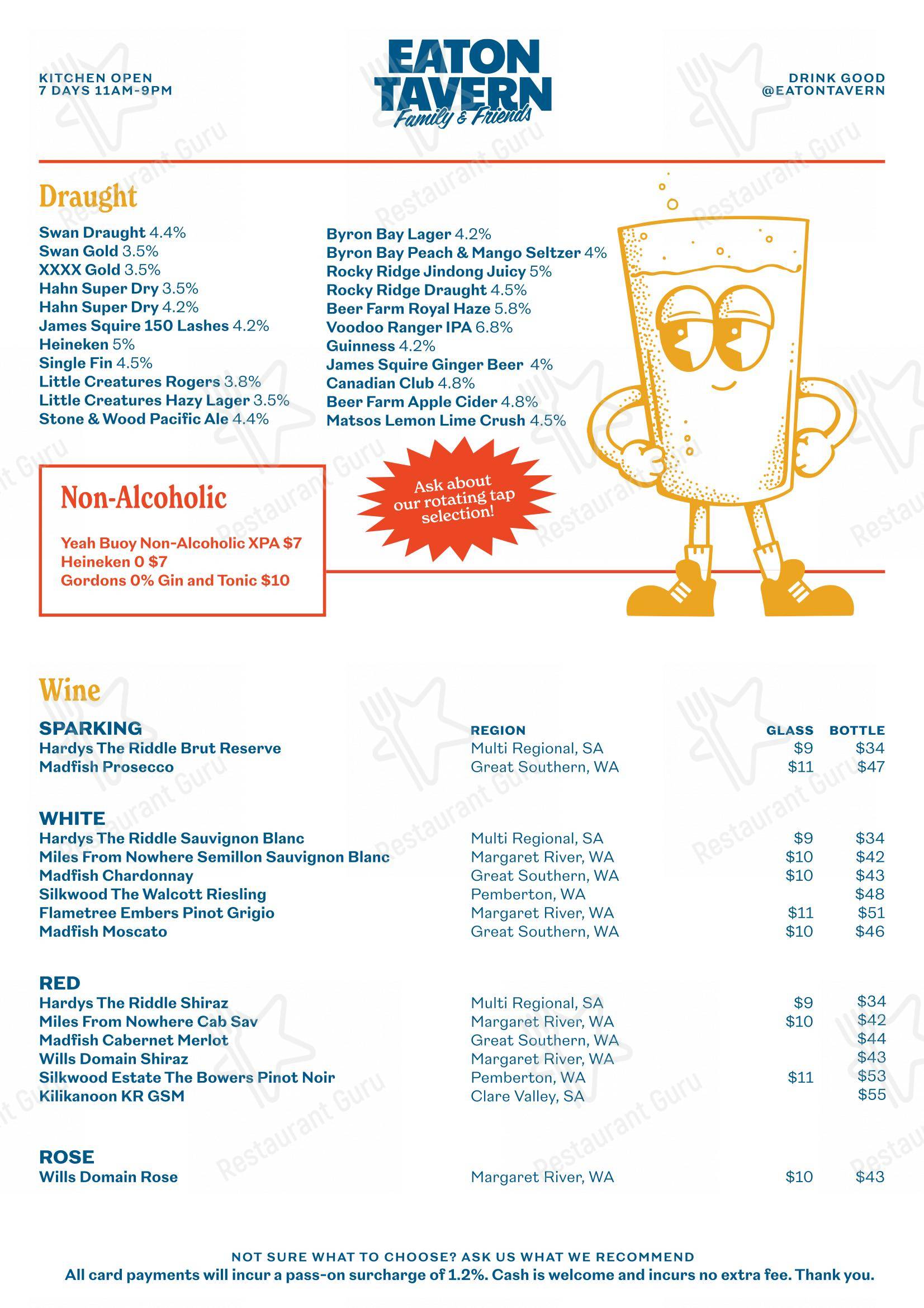 Menu at Eaton Tavern restaurant, Eaton, 1 Albatross Cres