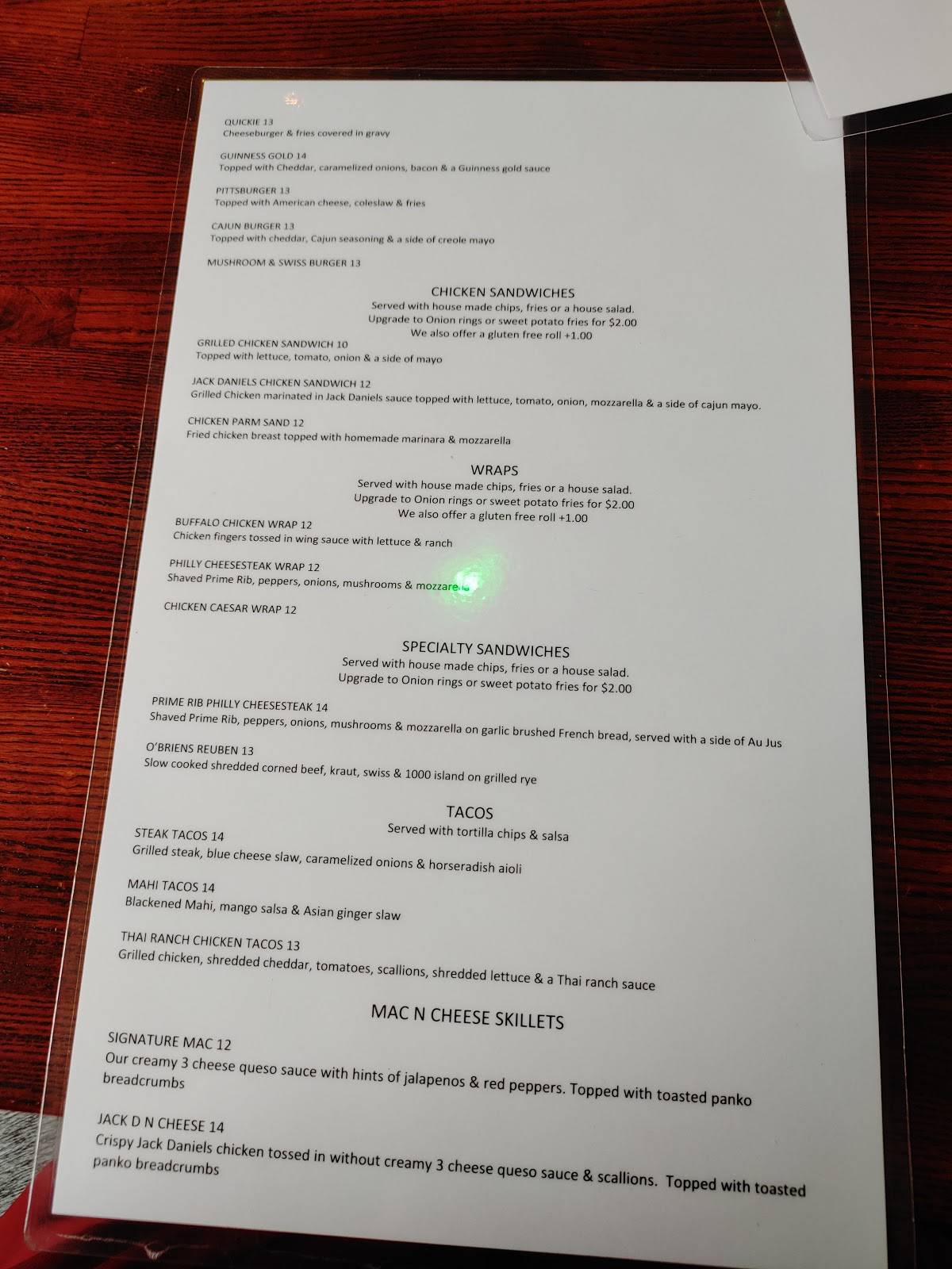 Menu at Eddie O'Briens Grille and Bar, Geneva
