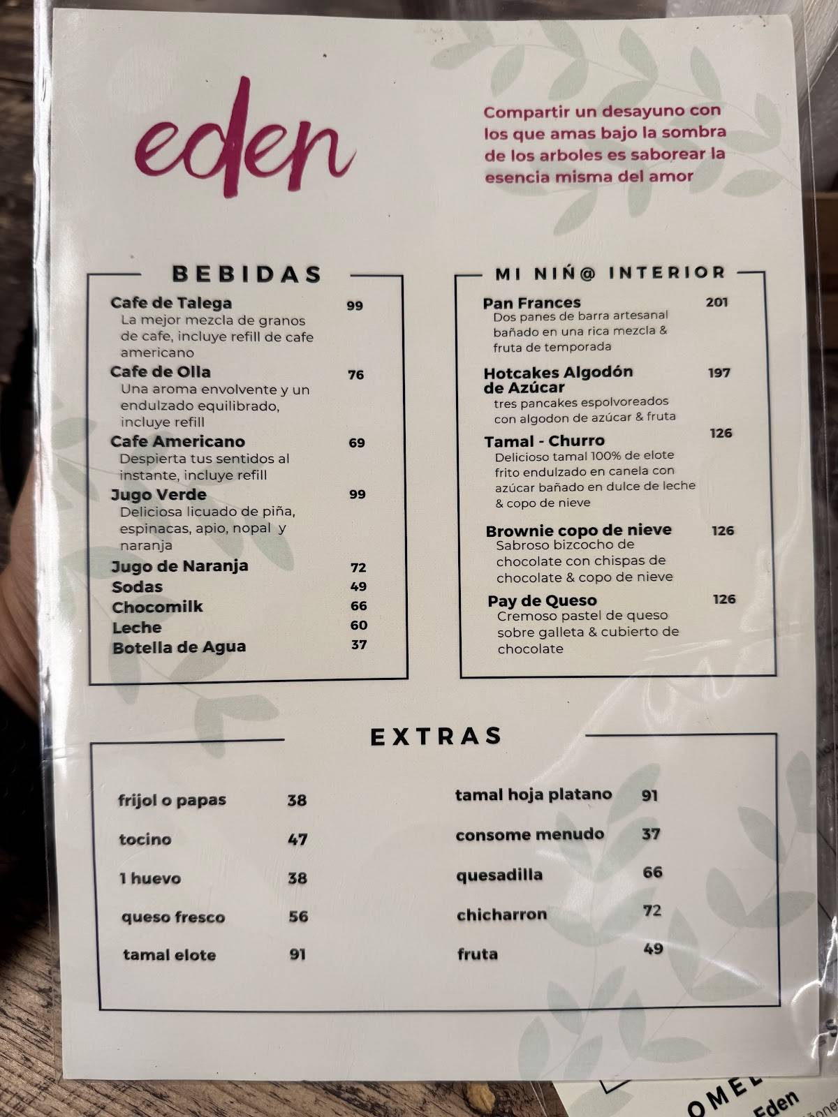 Menu at Edén Restaurante, Rosarito
