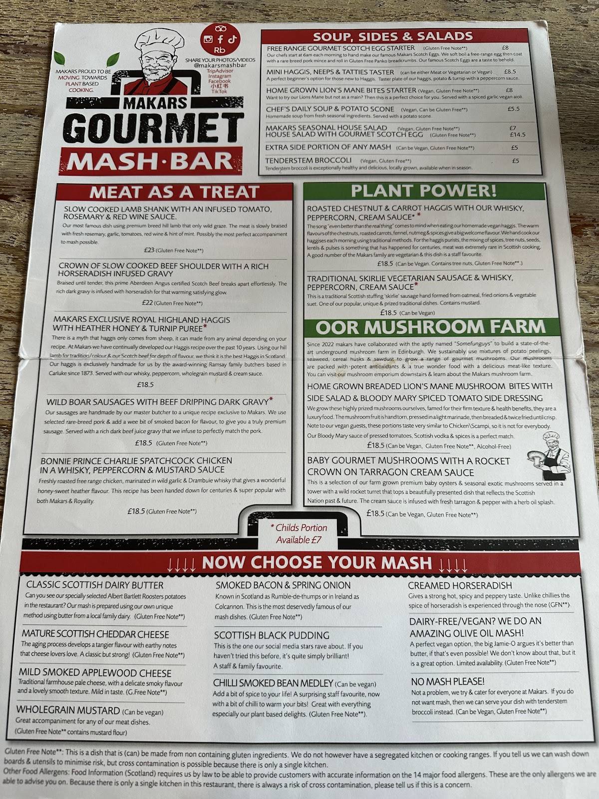 Menu at Makars Mash Bar, Edinburgh, 9-12 Bank St