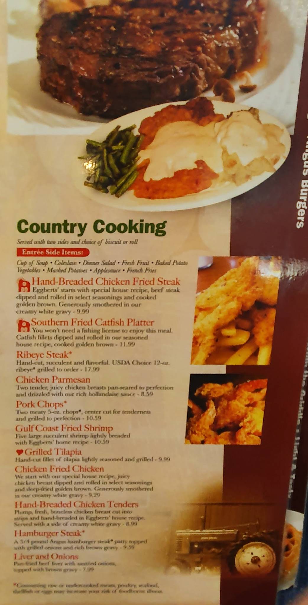 Menu at Eggbert's restaurant, Claremore, 900 S Lynn Riggs Blvd