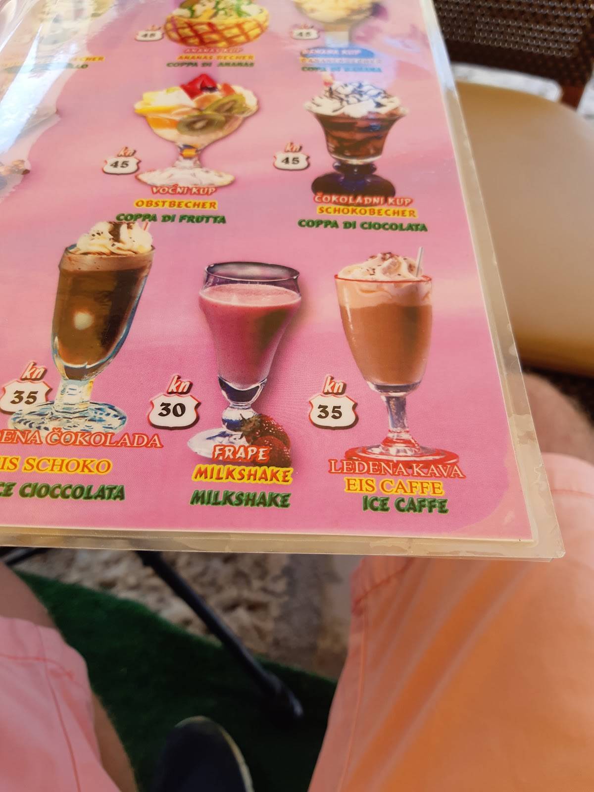 Menu at Eis Caffe Bier, Veli Lošinj