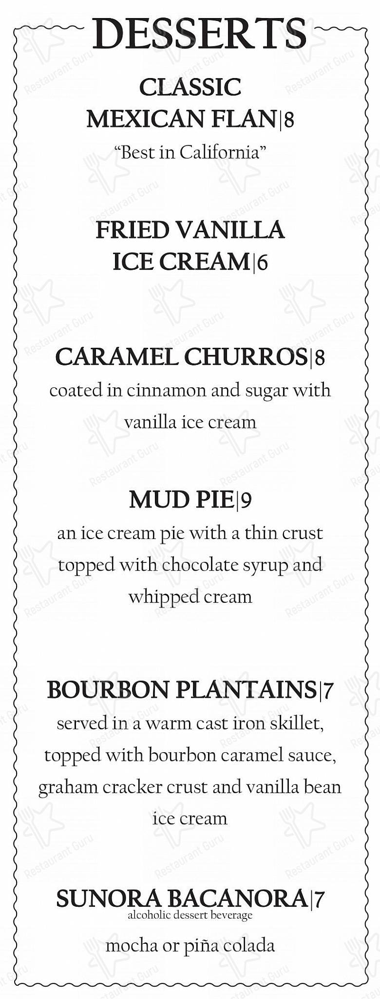 Menu at El Adobe de Capistrano restaurant, San Juan Capistrano