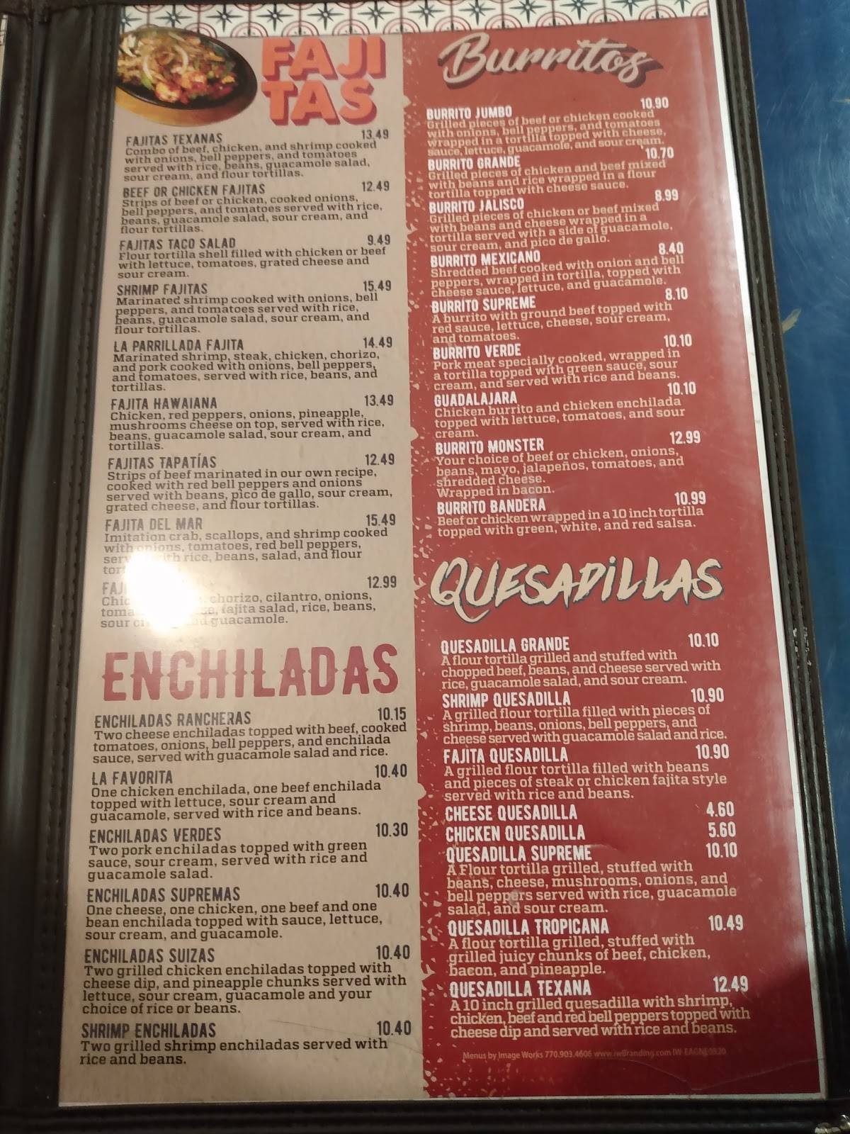 Menu at El Agave Mexican Restaurant, Minden