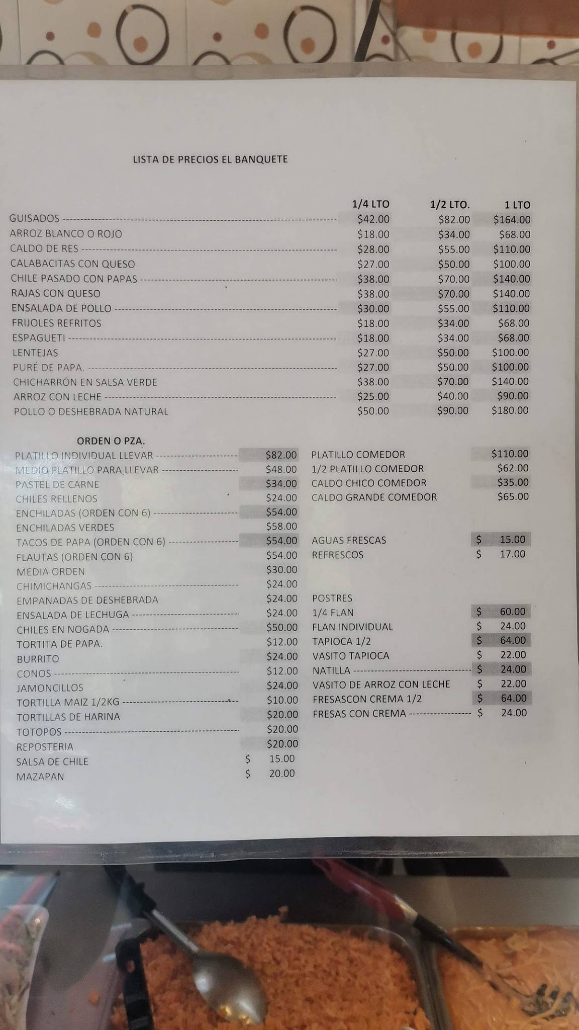 Carta del restaurante El Banquete, Chihuahua, Av Francisco Villa 4914