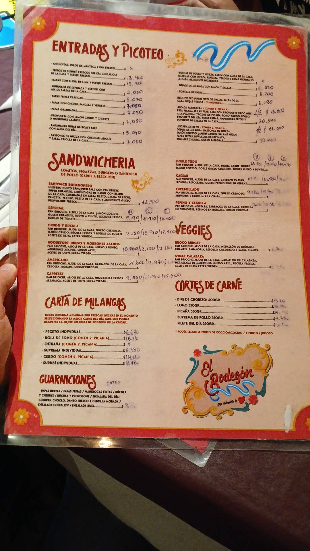 Menu at El Bodegon de Beto restaurant, Argentina