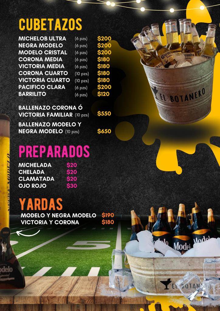 Menu at El Botanero restaurant, Cárdenas