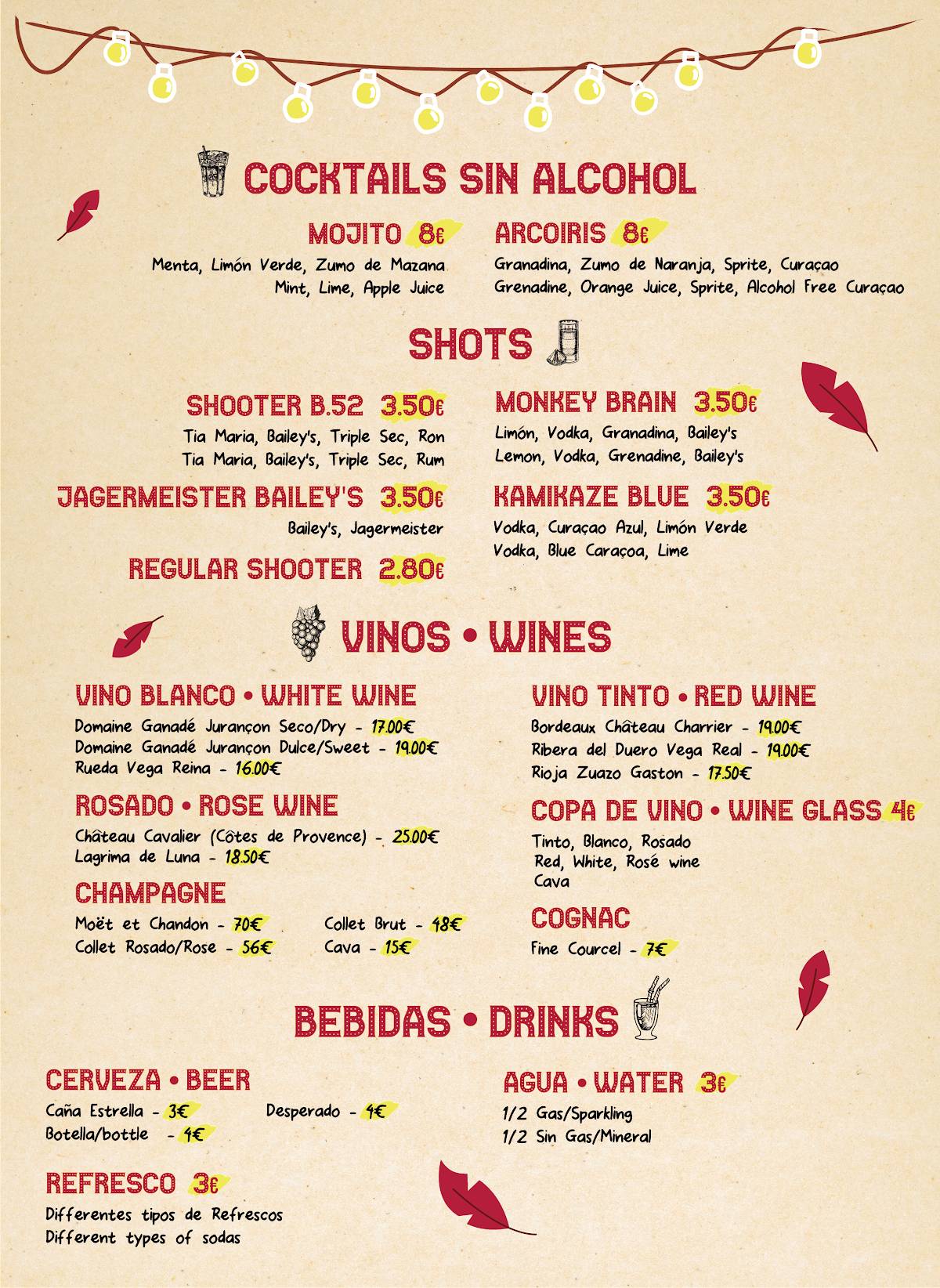 Carta de El Cabaret, Ibiza