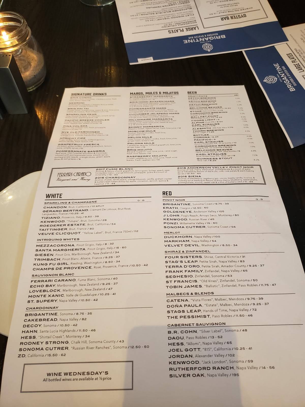 Menu at Brigantine Seafood & Oyster Bar, La Mesa, Fuerte Dr