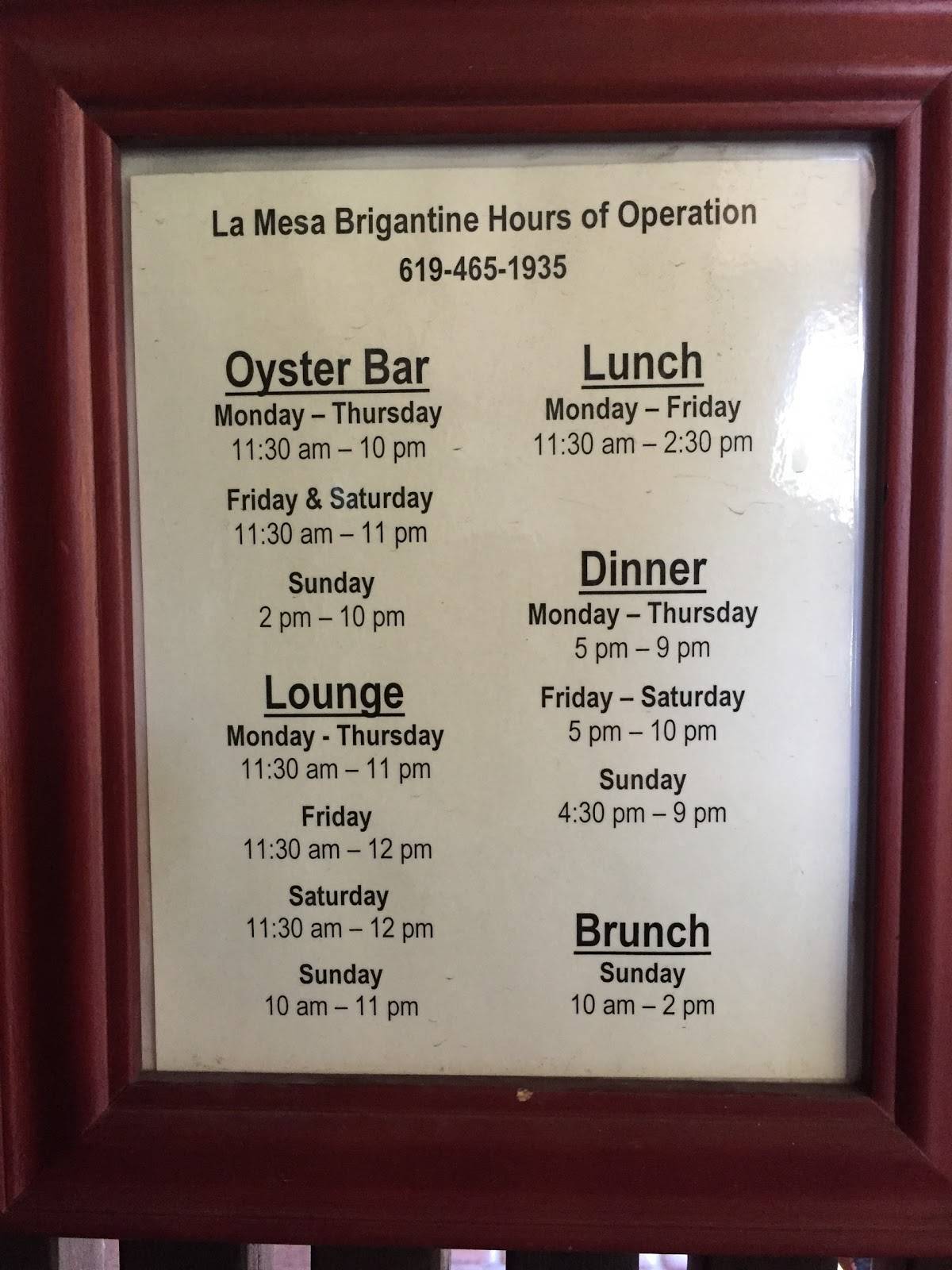 Menu at Brigantine Seafood & Oyster Bar, La Mesa, Fuerte Dr