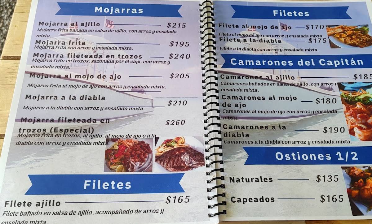 Carta del restaurante "El Capitán" Mariscos, Cuernavaca