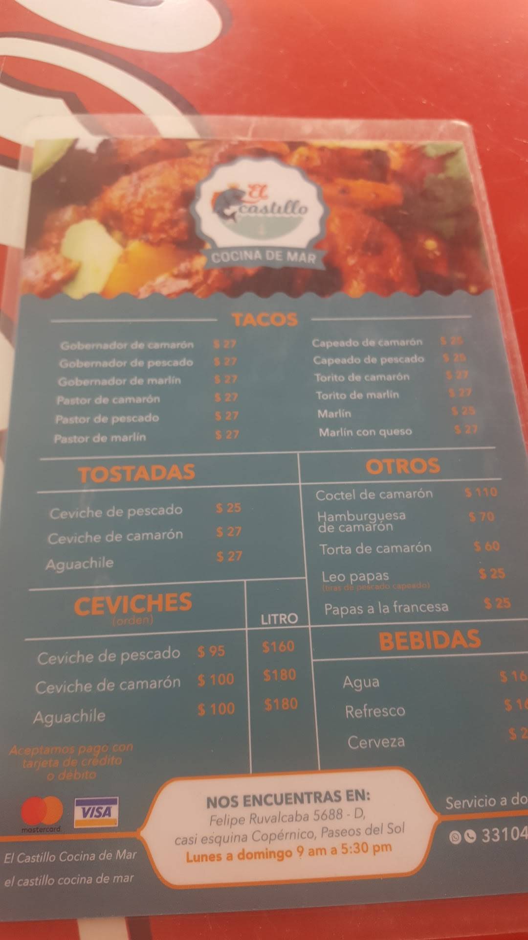Menu at El Castillo Cocina De Mar restaurant, Zapopan, C. Felipe ...