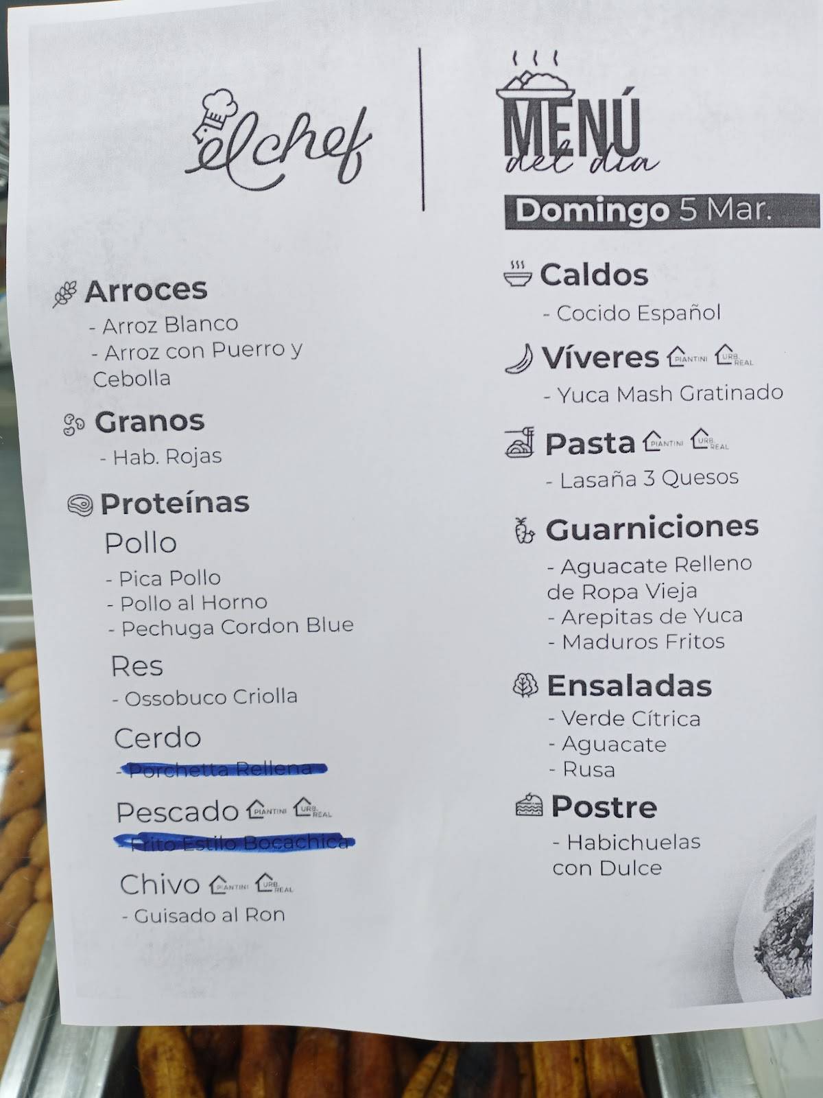Menu at El Chef restaurant, Santo Domingo, Av. Gustavo Mejía Ricart 95