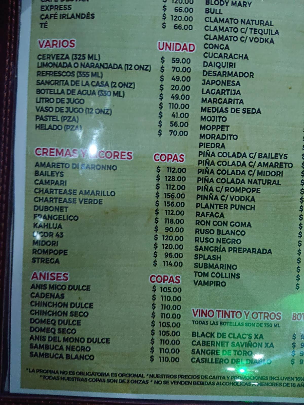 Carta del restaurante El Desván, Ciudad del México, Av. Insurgentes Sur ...