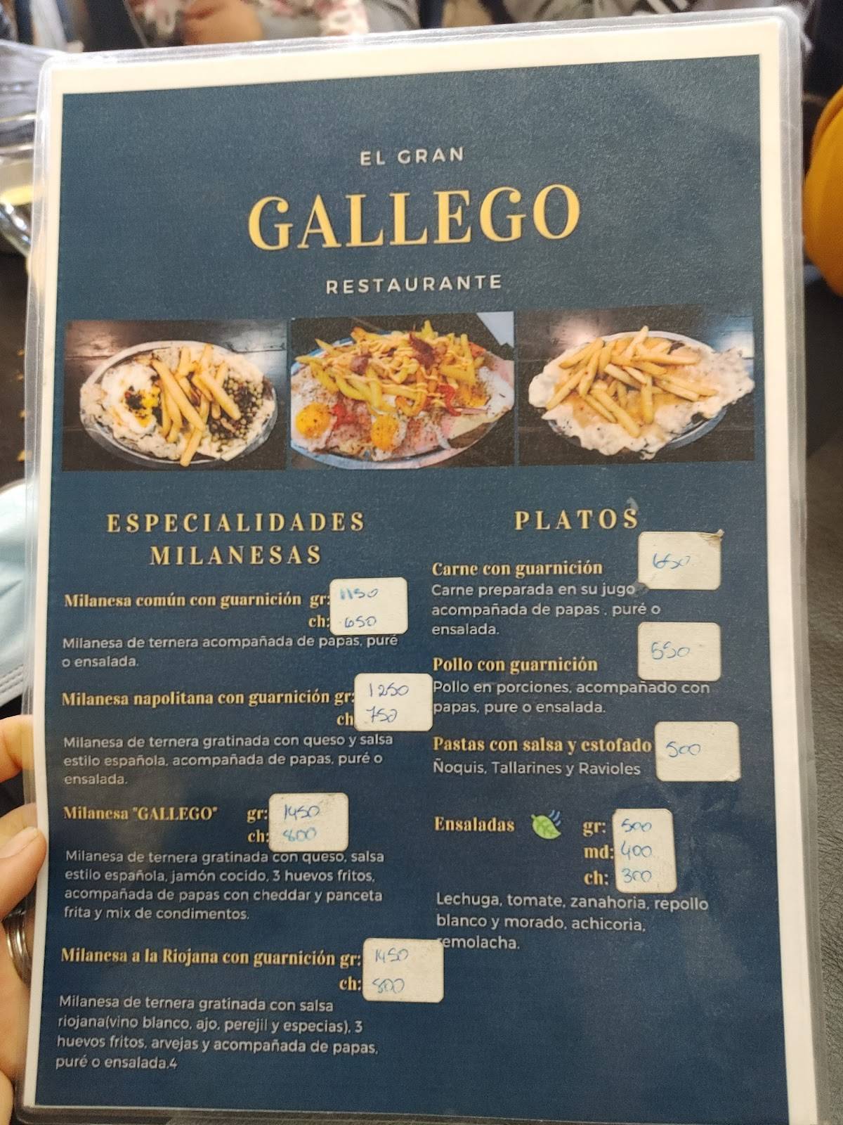 Carta de El Gallego RESTAURANTE, Tunuyán