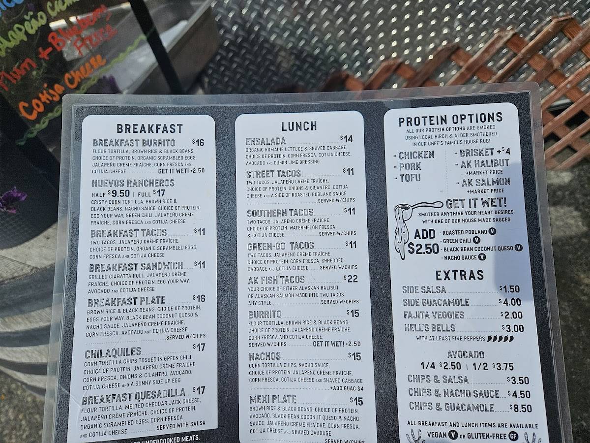 Menu at El Green-Go's restaurant, Anchorage, 390 L St