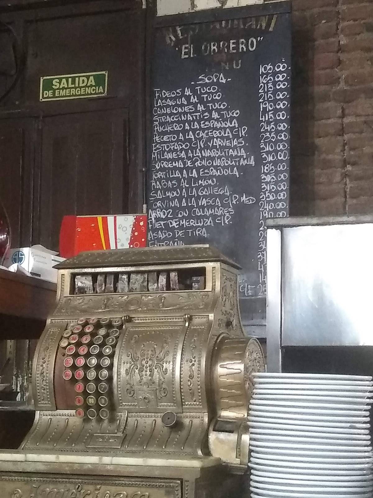 Carta del restaurante El Obrero, Buenos Aires