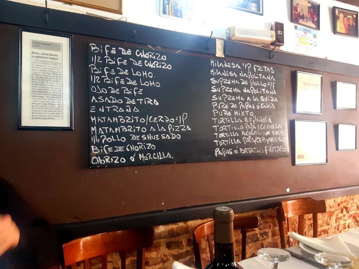 Carta del restaurante El Obrero, Buenos Aires
