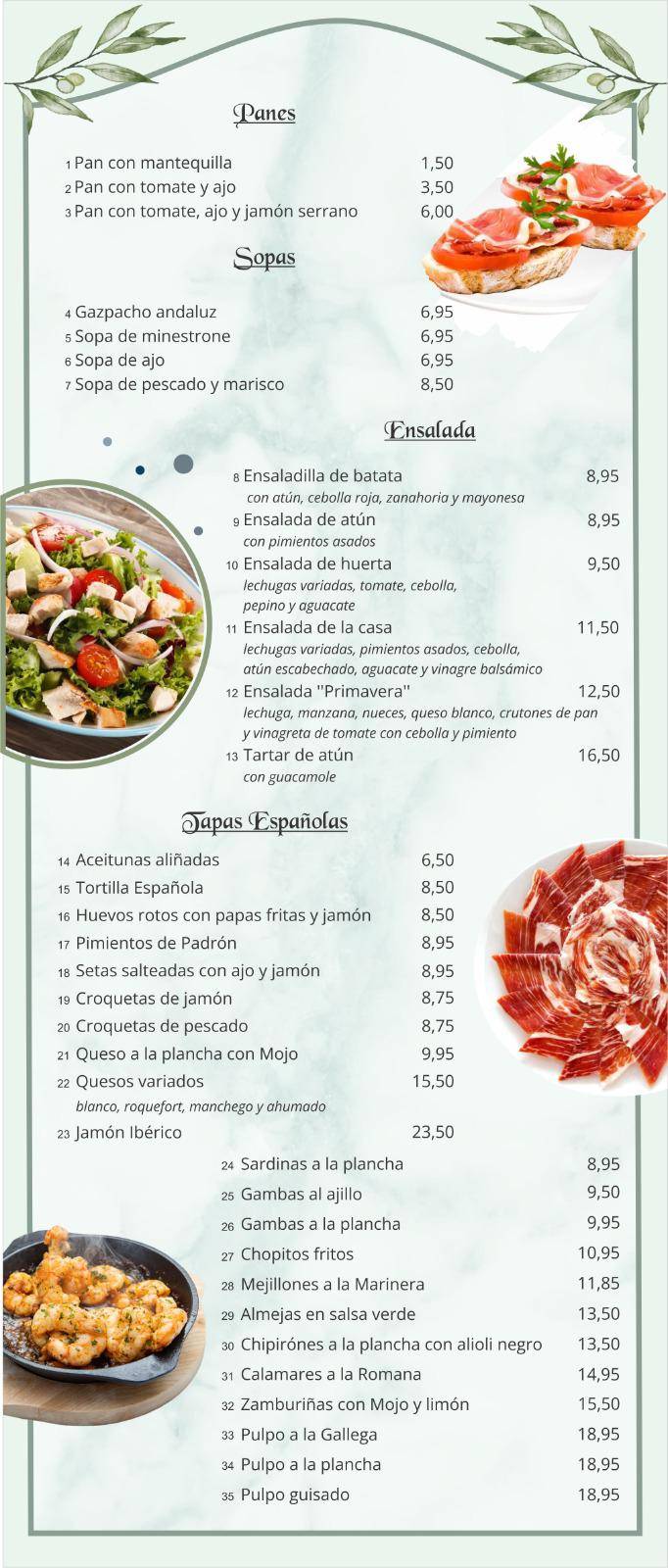 Menu at El Olivo Restaurante, Costa Adeje, Urbanizacion Playa Fañabe, 35