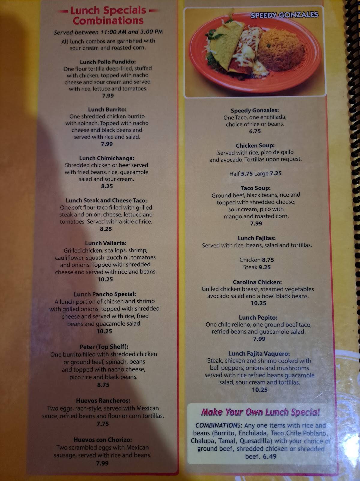 Menu at El Pacifico restaurant, Robbinsville