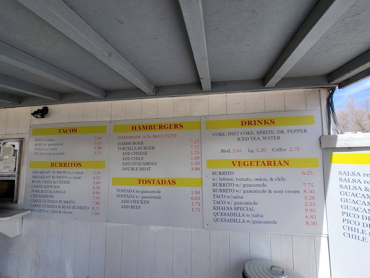 Menu at El Parasol restaurant, Española, 603 Santa Cruz Rd
