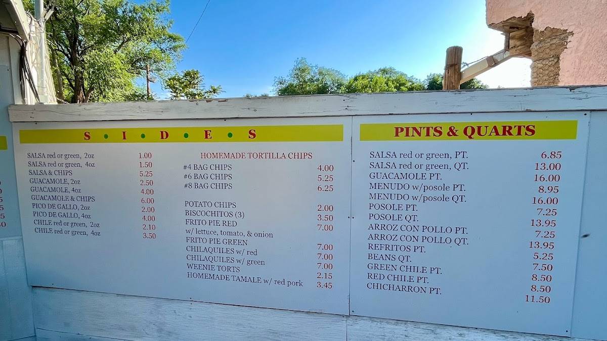 Menu at El Parasol restaurant, Española, 603 Santa Cruz Rd