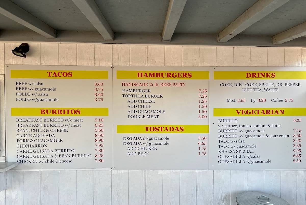 Menu at El Parasol restaurant, Española, 603 Santa Cruz Rd